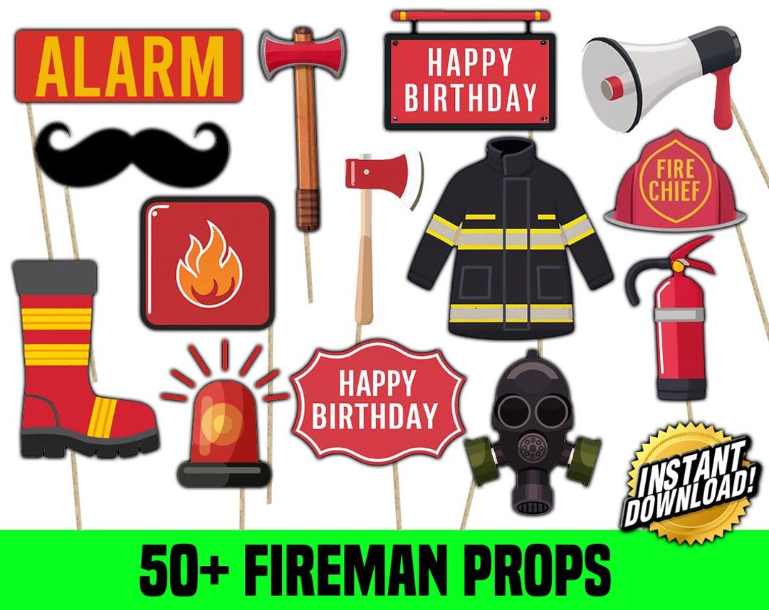 Firefighter Party Photo Booth Props, Fireman Theme Birthday Decorations ...