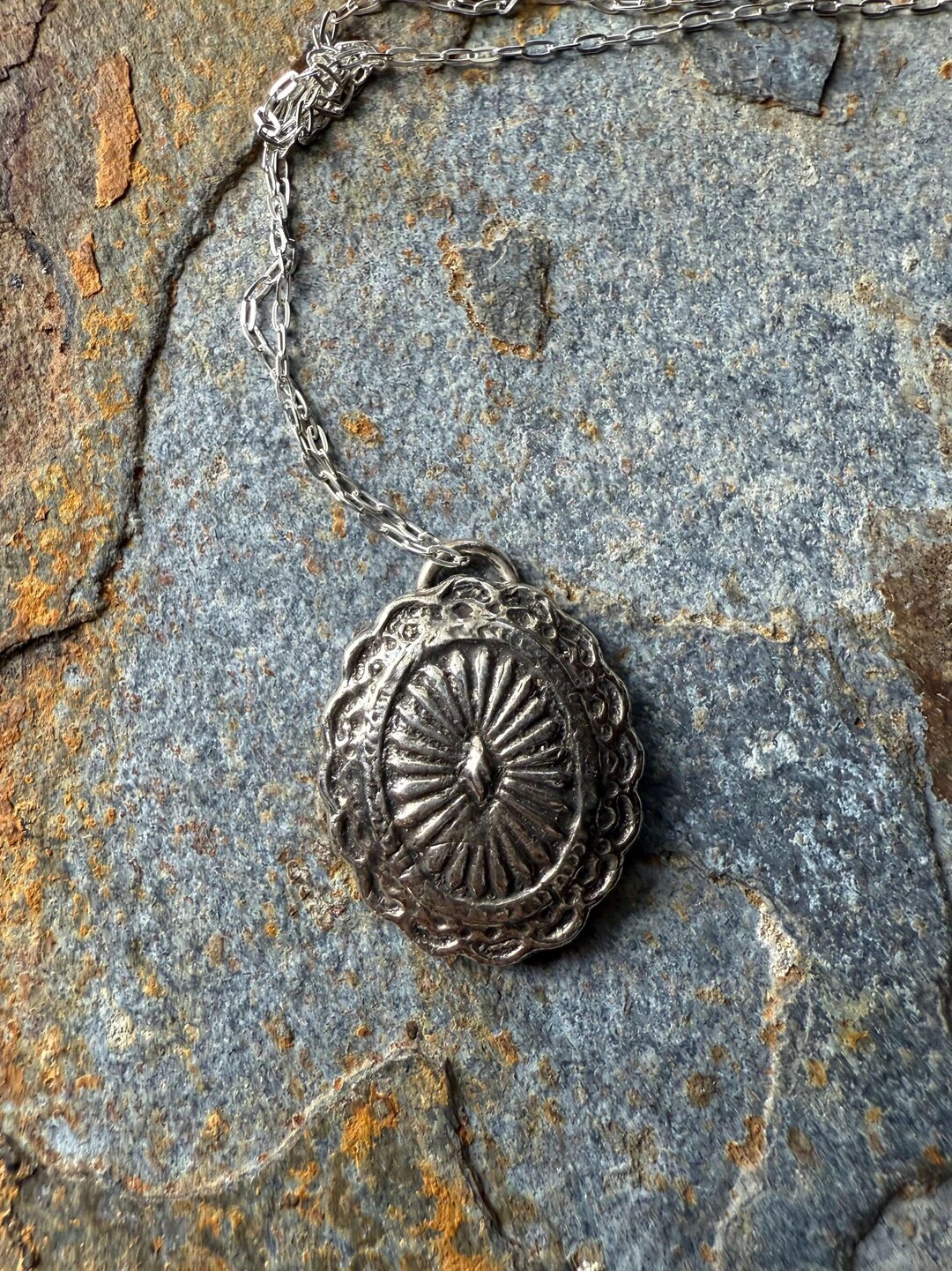 Silver Western Concho Pendant - Etsy