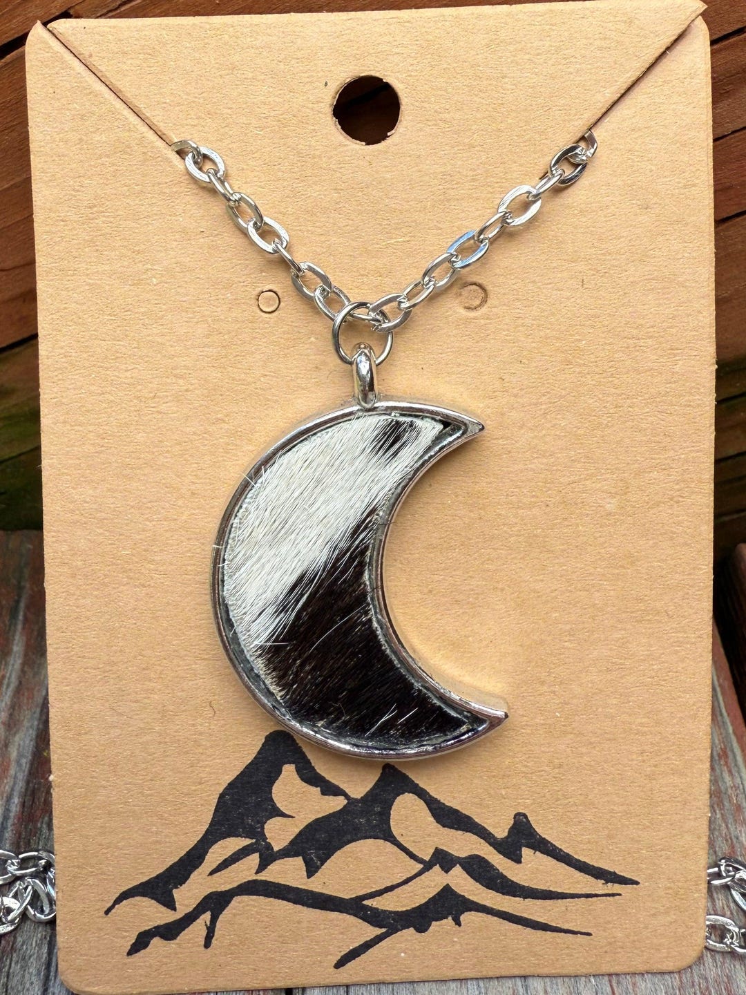 Black/white Hair on Cowhide Moon Shaped Pendant With Chain - Etsy
