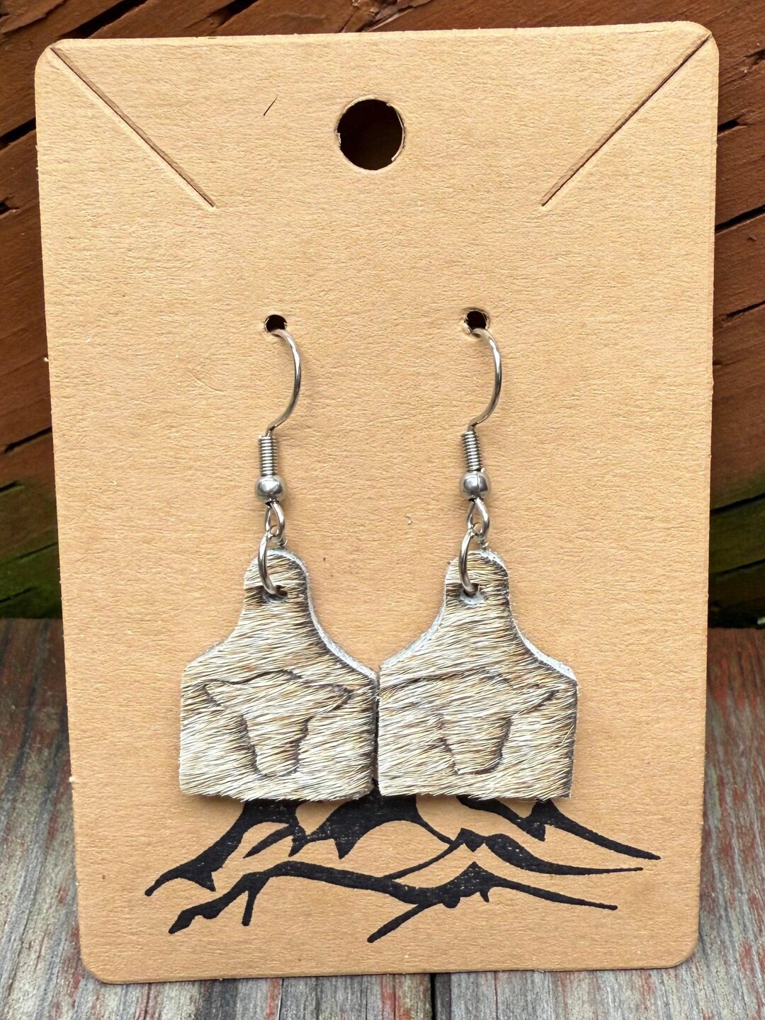 Cowhide Embossed Cow Head Cow Tag Earrings - Etsy