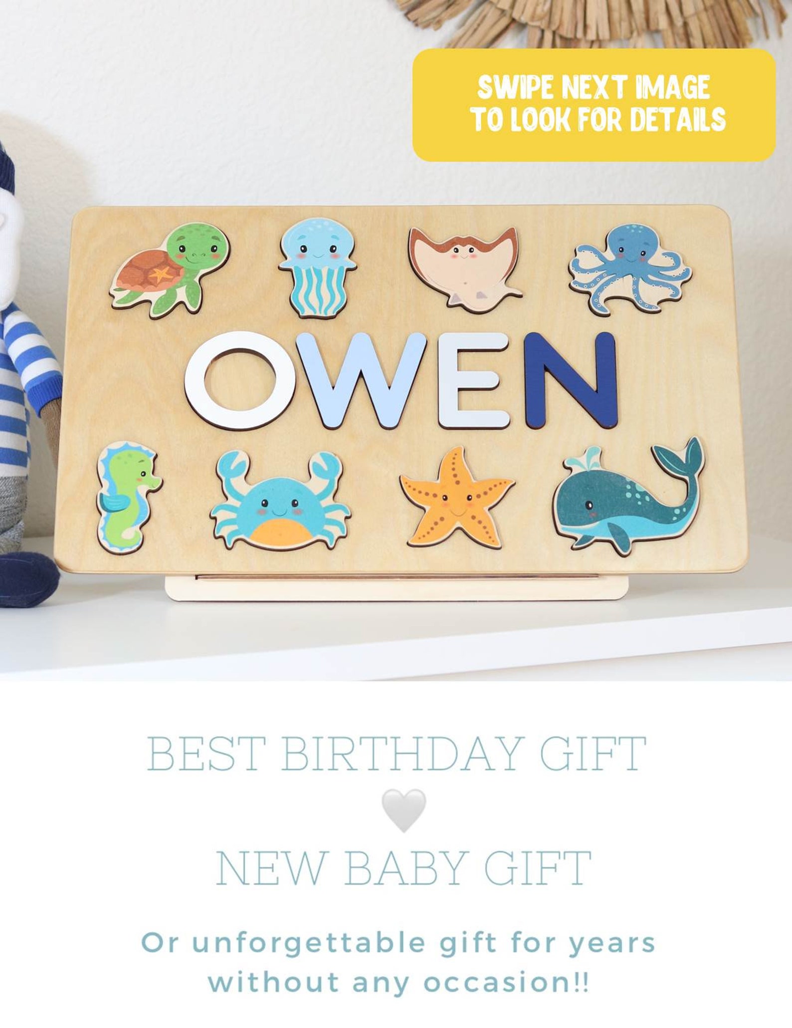 Sea Animals Theme Baby Gift Ocean Birthday Girl Name - Etsy