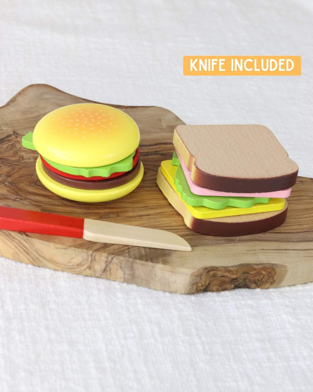 11pcs Wooden Stacking Burger and Sandwich Set - Realistic Play Food ...