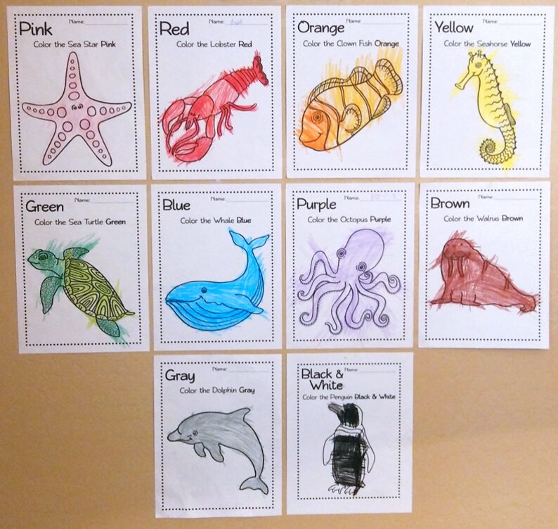 Learning Colors: Marine Animals Coloring Pages - Etsy
