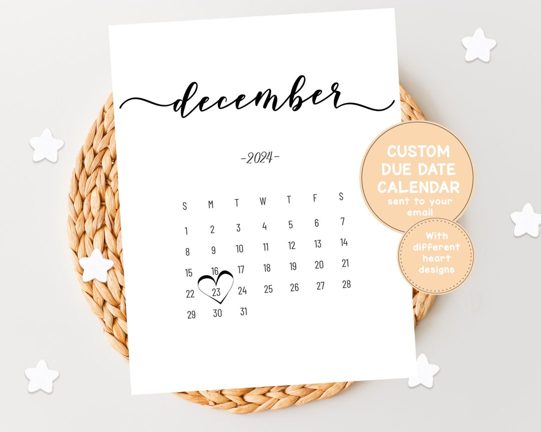 DEC 2024 Digital Custom Heart Due Date Pregnancy Announcement Calendar ...