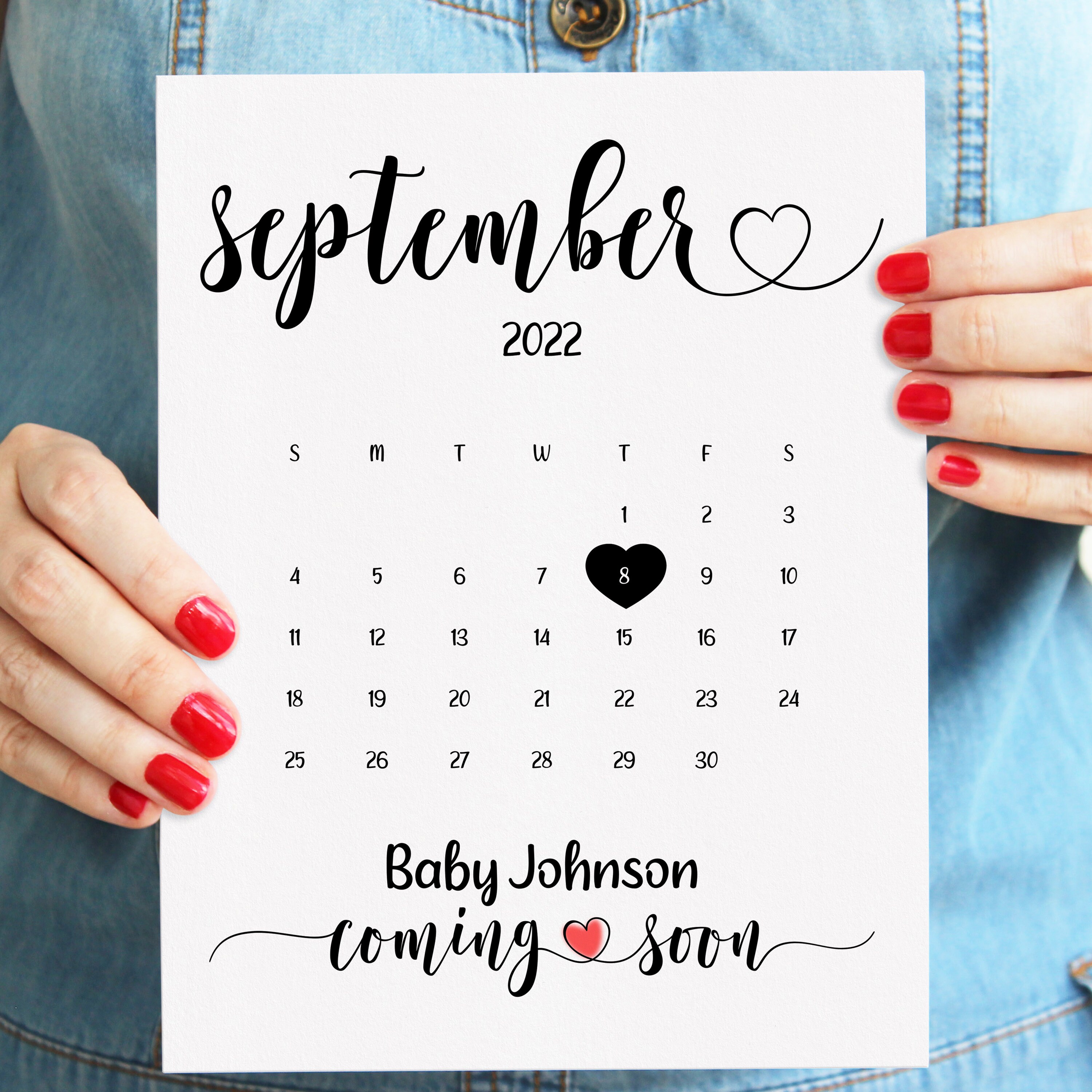 Printable Custom Due Date Calendar Pregnancy Announcement | Etsy
