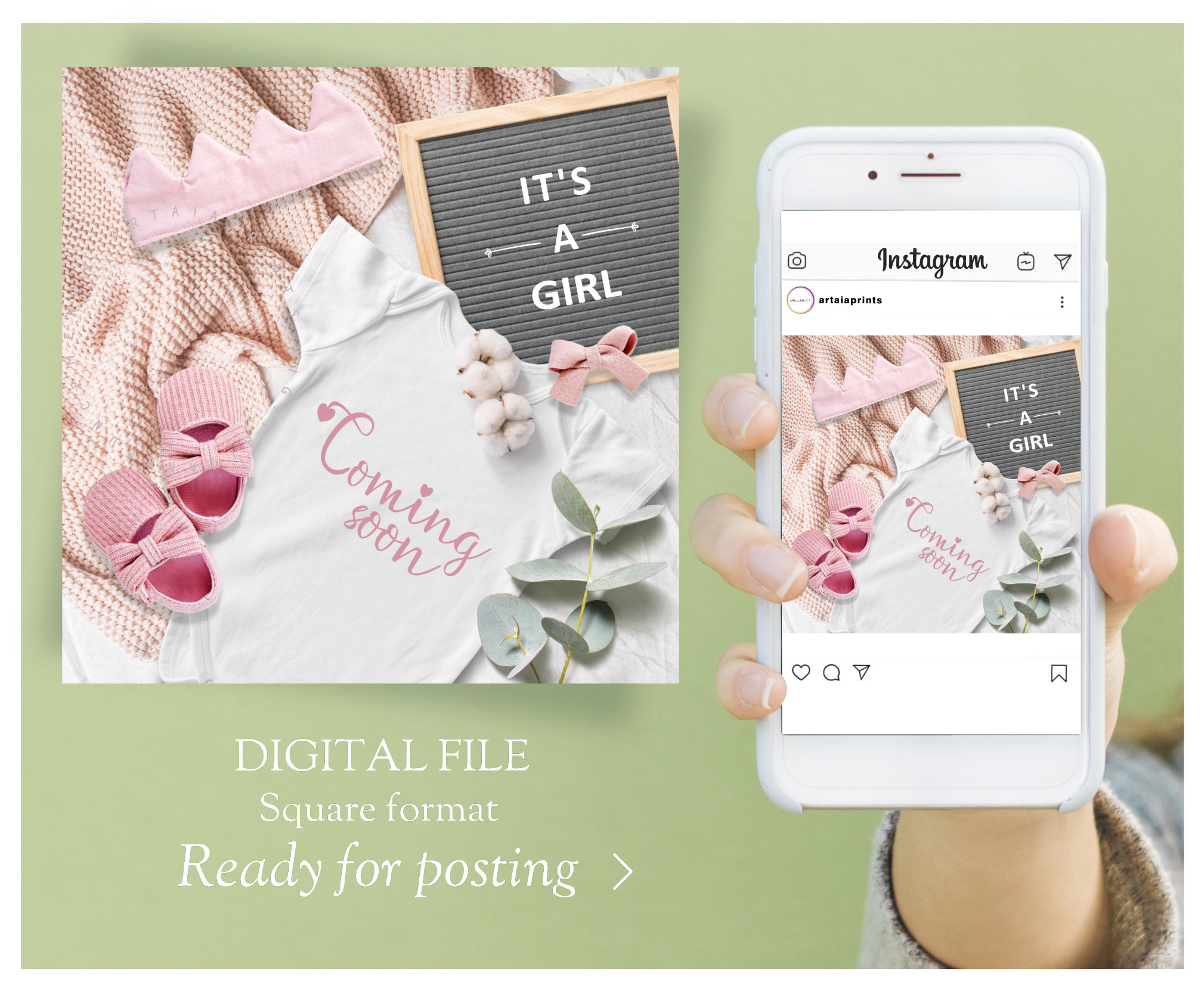 GIRL Announcement It's a Girl Announcement for Social | Etsy