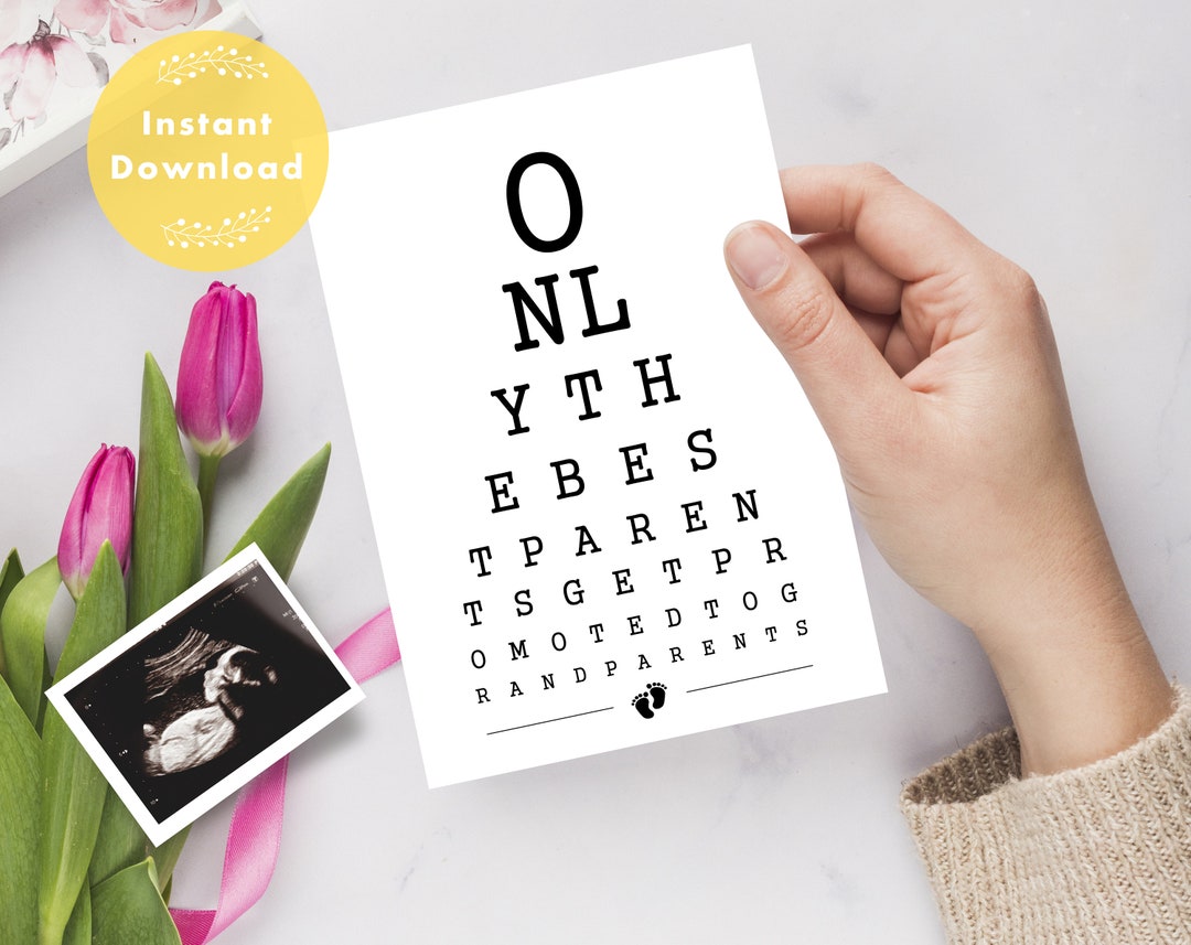 Pregnancy Announcement Card, Grandparent Reveal, Eye Test Chart ...