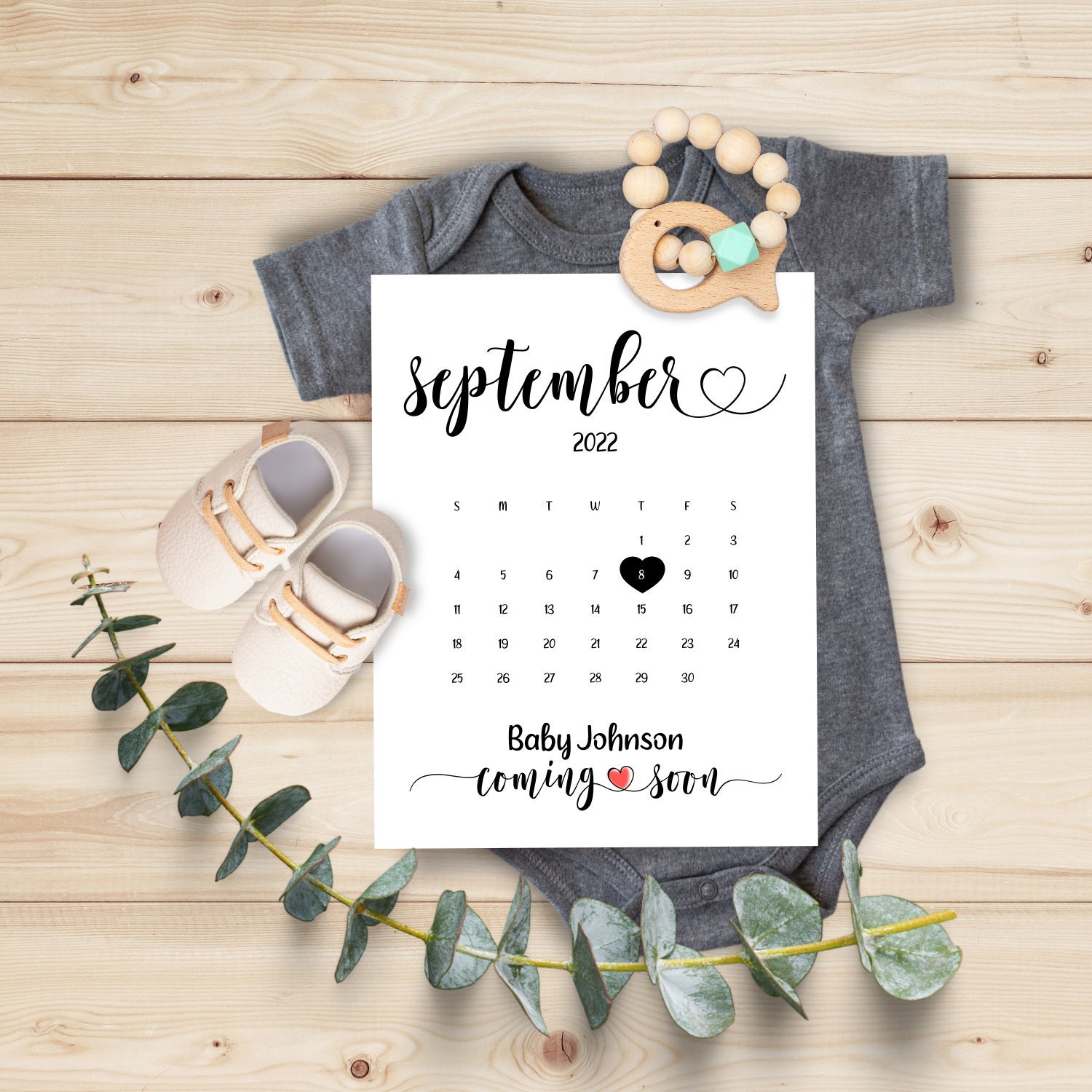 Printable Custom Due Date Calendar Pregnancy Announcement | Etsy