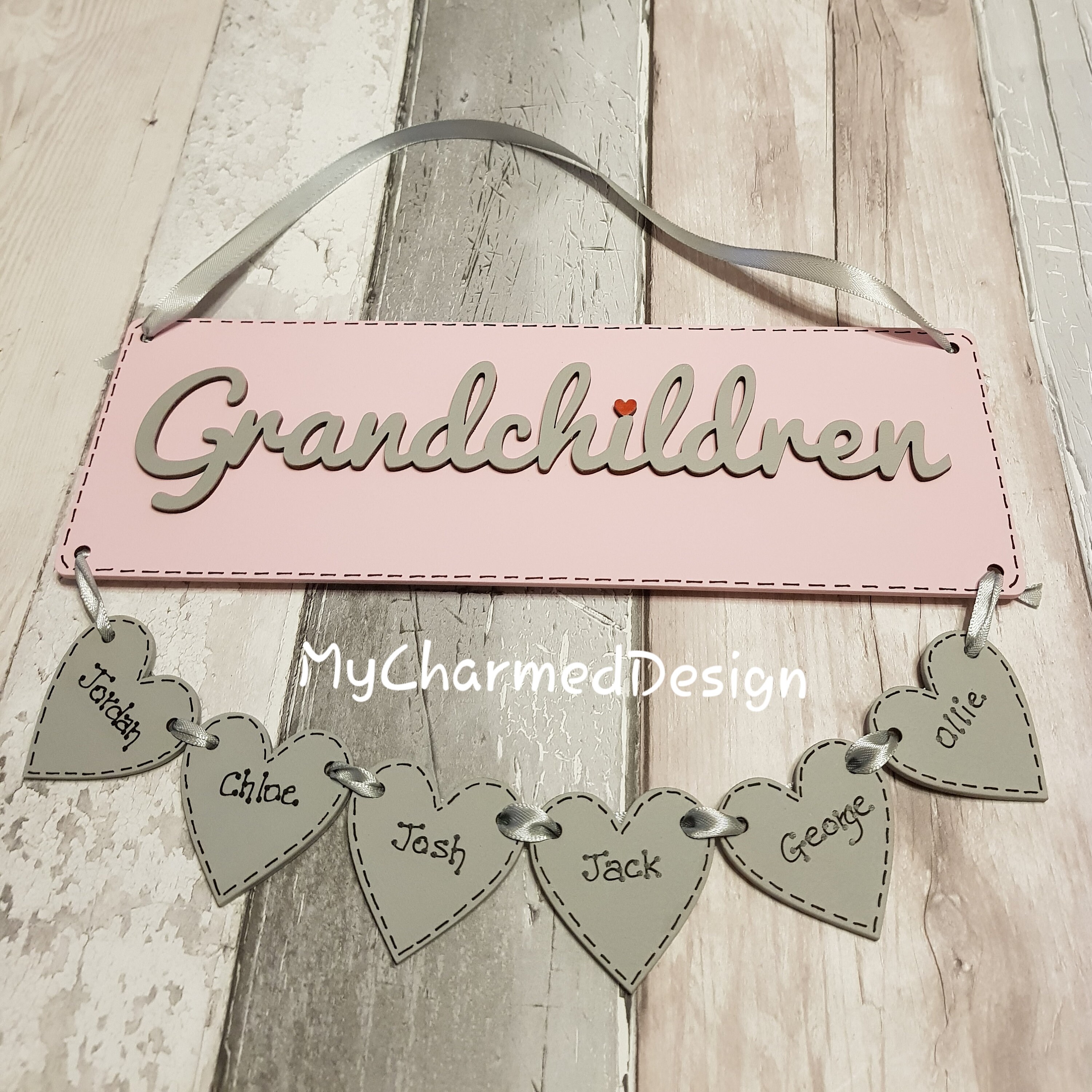 Grandchildren Sign With Hanging Hearts | Etsy