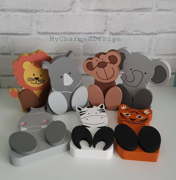 Jungle/safari 'wonky' Animals Shelf Decor Nursery - Etsy