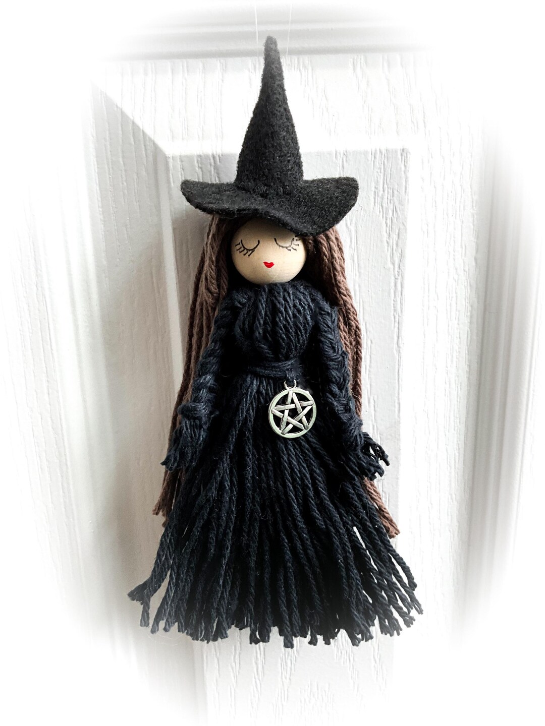 Samhain Witch Yarn Doll – Handcrafted Halloween Witch With Pentagram ...