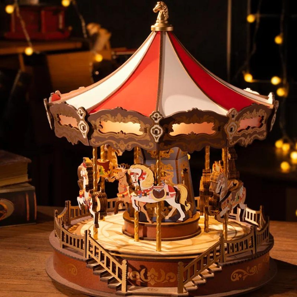 DIY Carousel Music Box 3D Wooden Puzzle Kit With LED - Etsy