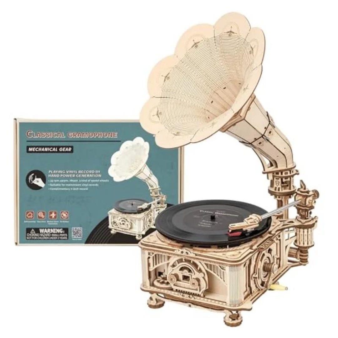 Retro Gramophone 3D Wooden Puzzles Model Building Kit DIY Wood Craft ...