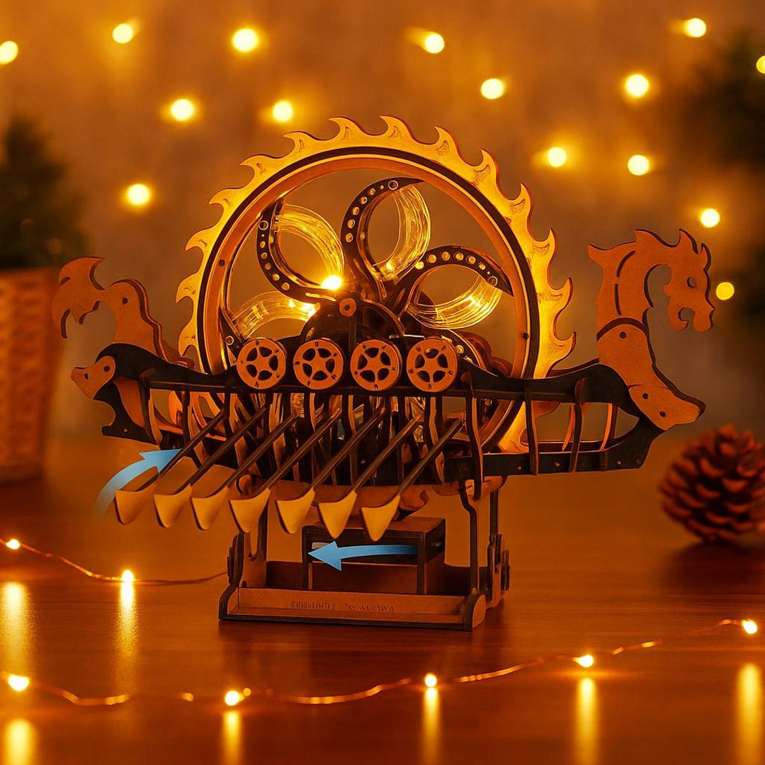 Viking Ship 3D Wooden Puzzle – DIY Movable Dragon Boat Model Kit Toy ...