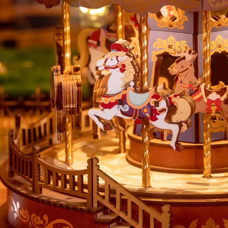 DIY Carousel Music Box 3D Wooden Puzzle Kit With LED - Etsy