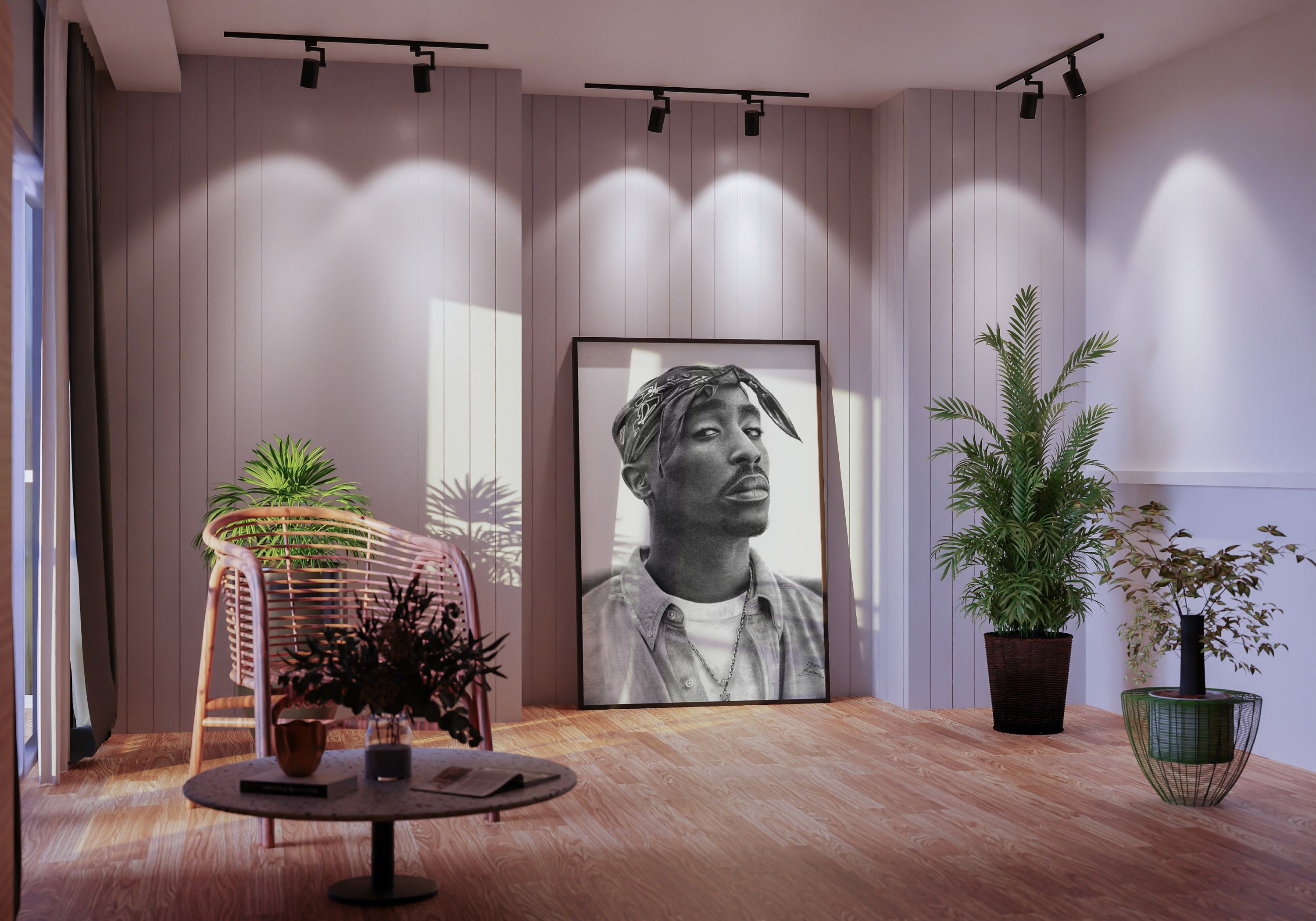 Portrait of Tupac Shakur, Featuring a Hyper-realistic Charcoal Drawing ...