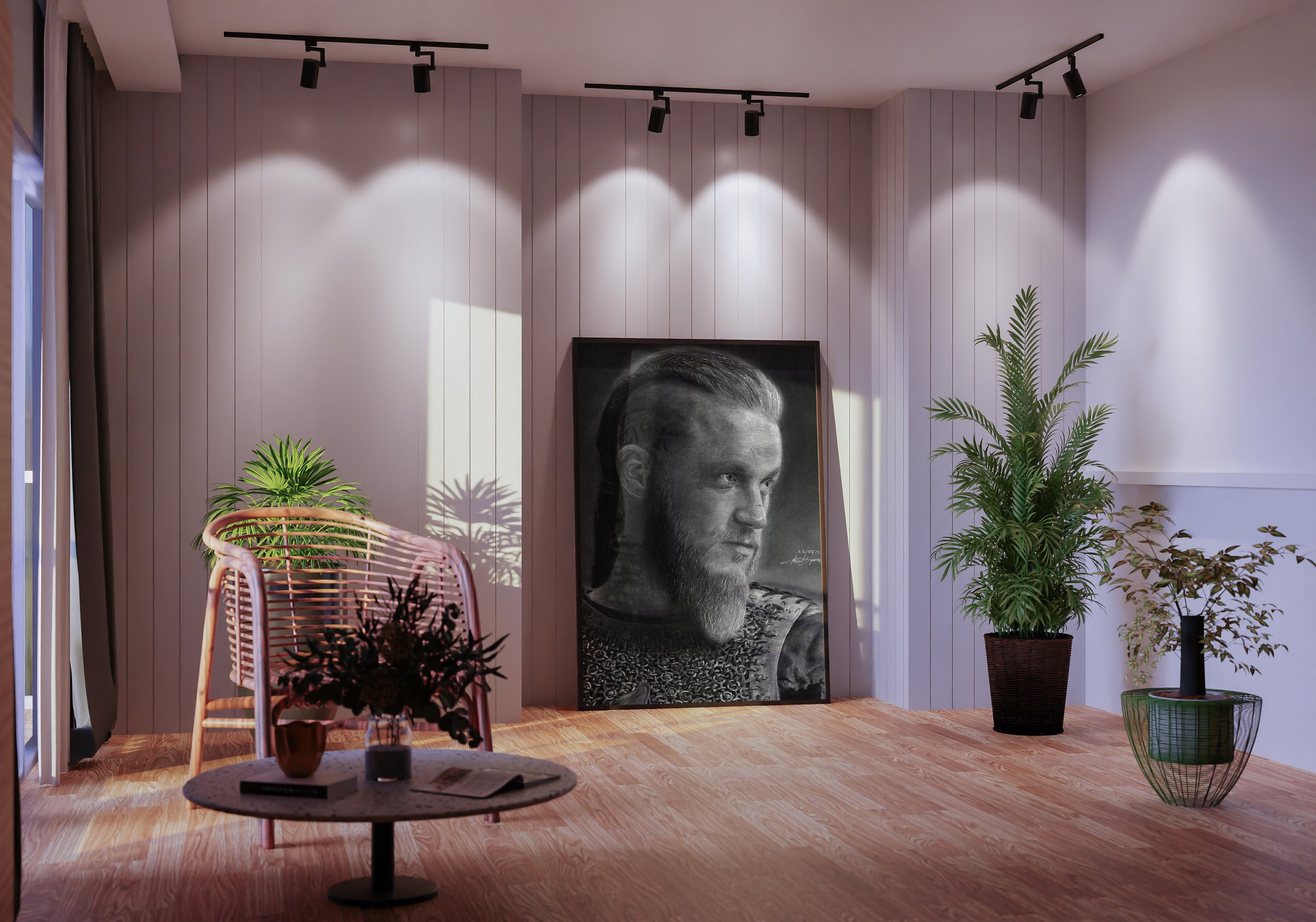 Portrait of Ragnar Lothbrok, Featuring a Hyper-realistic Charcoal ...