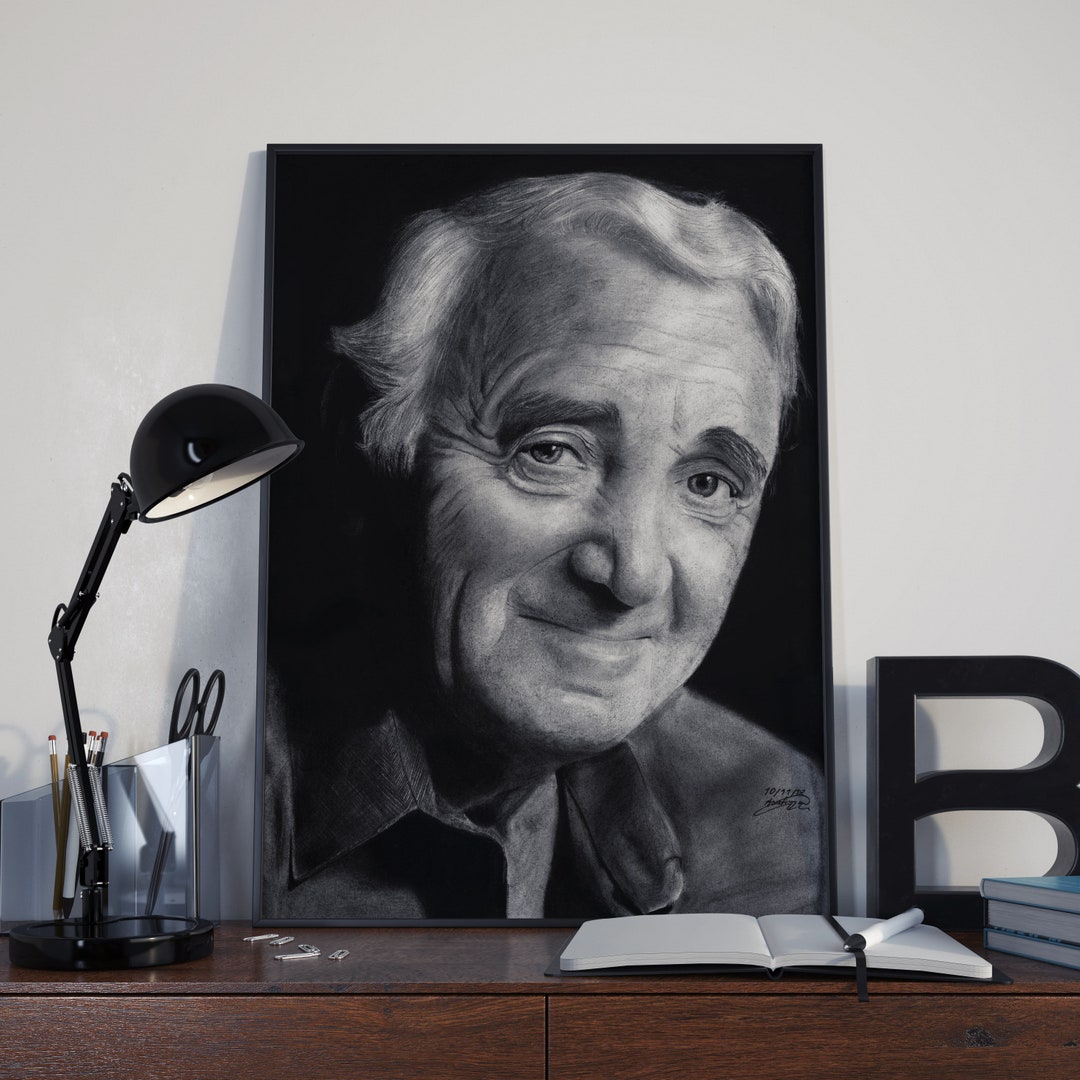 Portrait of Charles Aznavour, Featuring a Hyper-realistic Charcoal ...