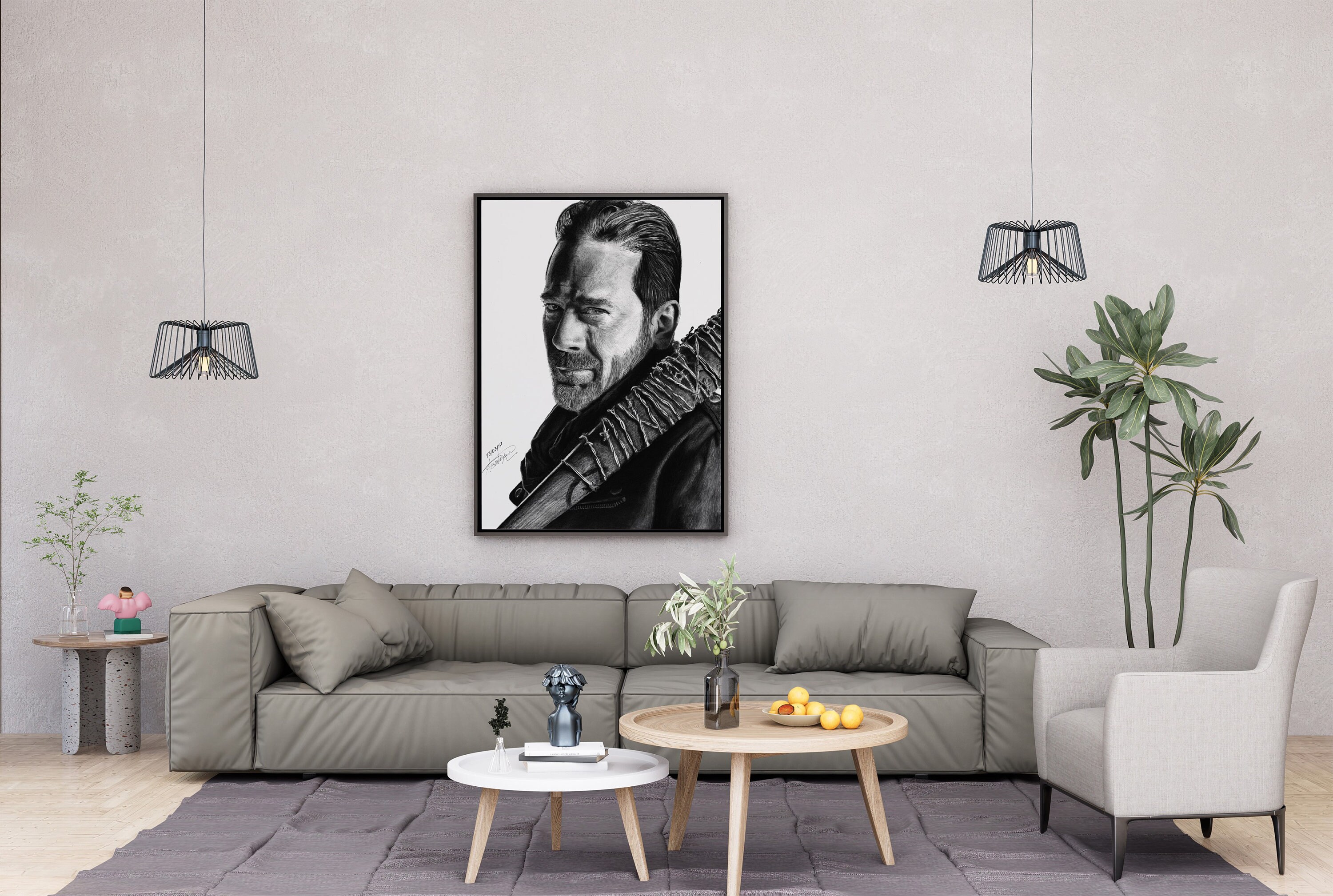 Portrait of Negan, Featuring a Hyper-realistic Charcoal Drawing of ...