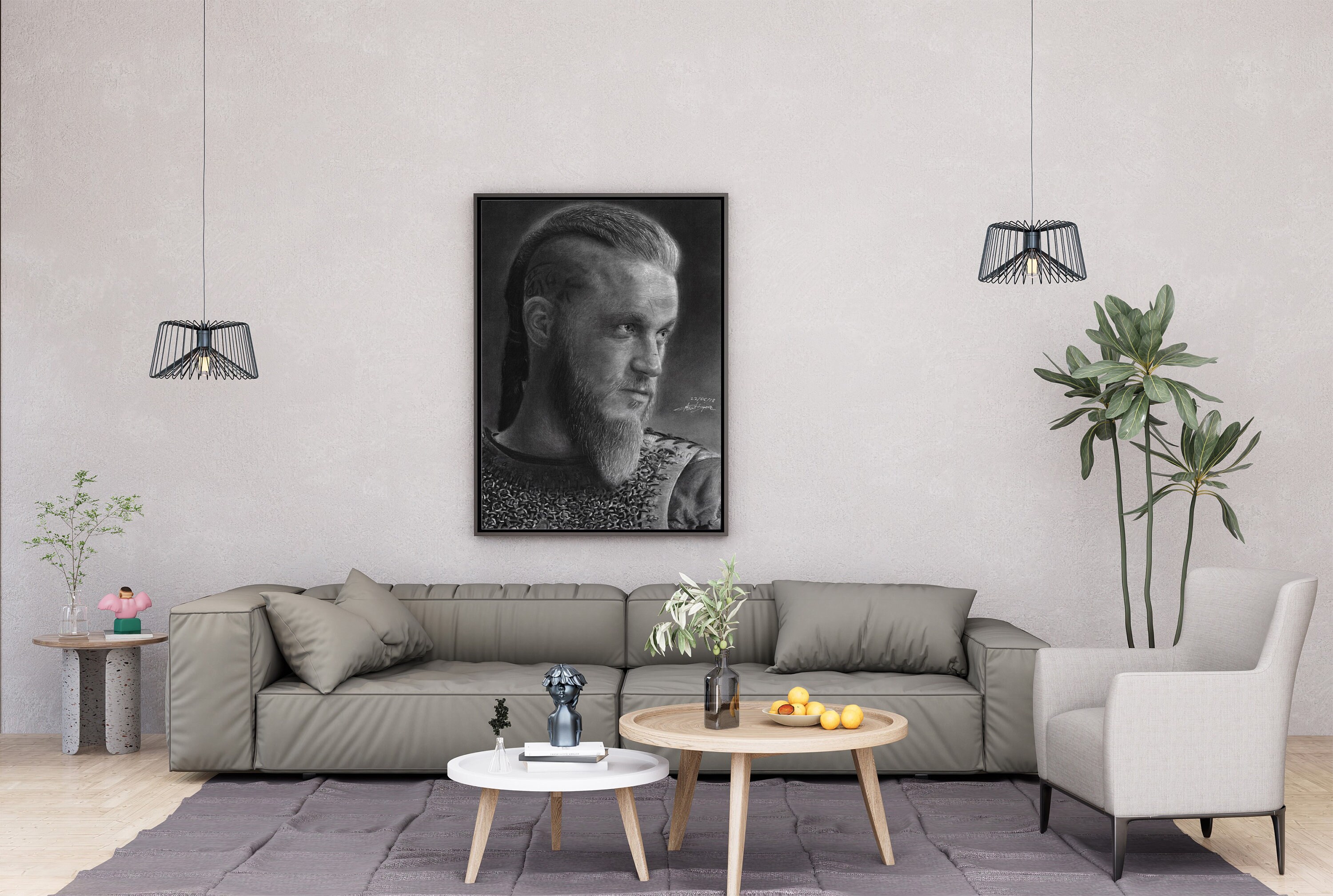 Portrait of Ragnar Lothbrok, Featuring a Hyper-realistic Charcoal ...