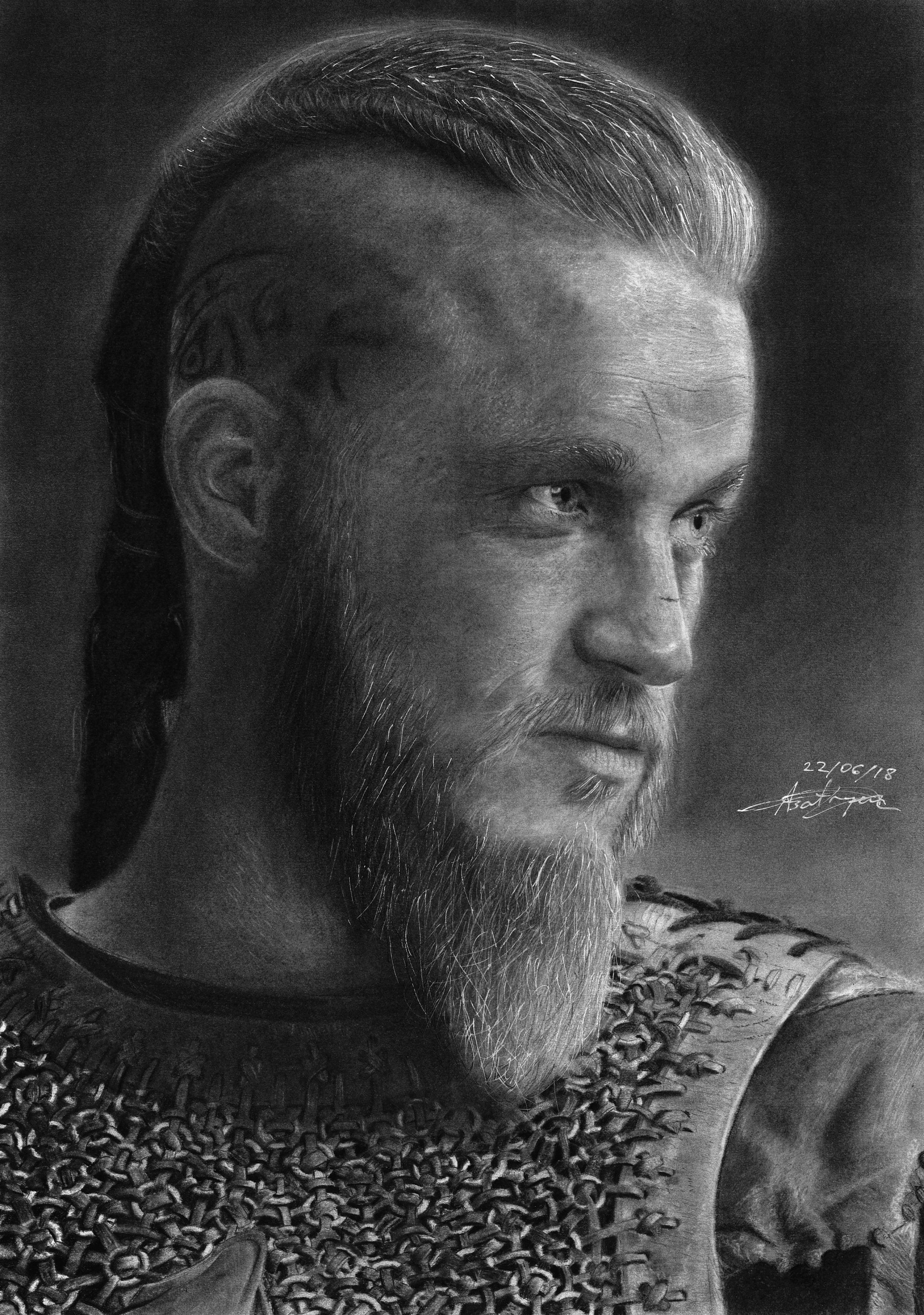 Portrait of Ragnar Lothbrok, Featuring a Hyper-realistic Charcoal ...