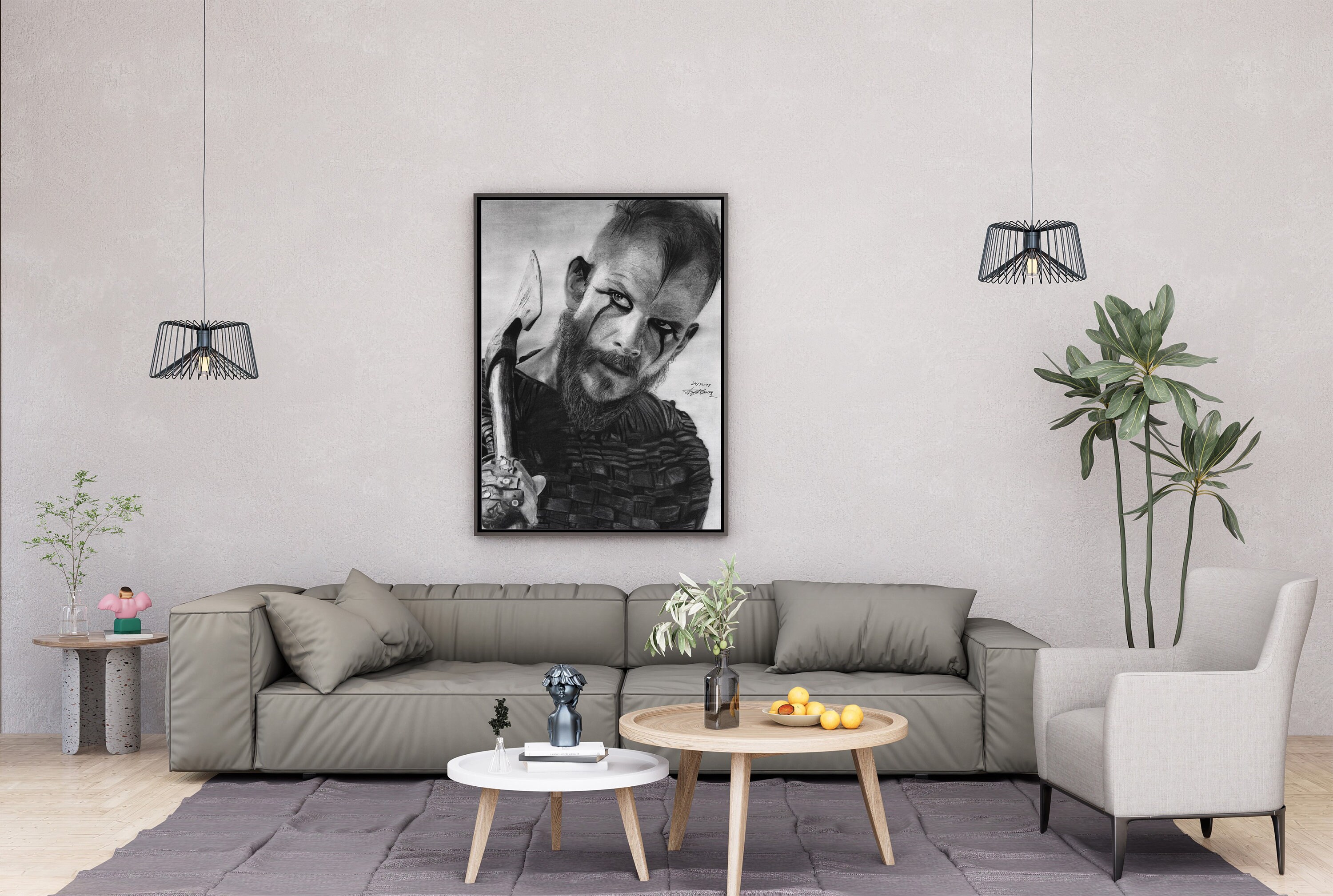 Portrait of Floki, Featuring a Hyper-realistic Charcoal Drawing of ...