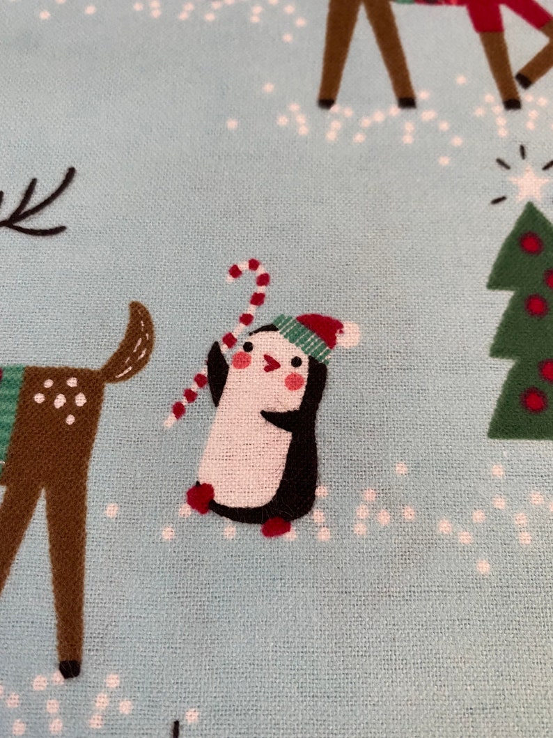 Christmas Fabric With Reindeer, Penguins, and Christmas Trees, Flannel ...