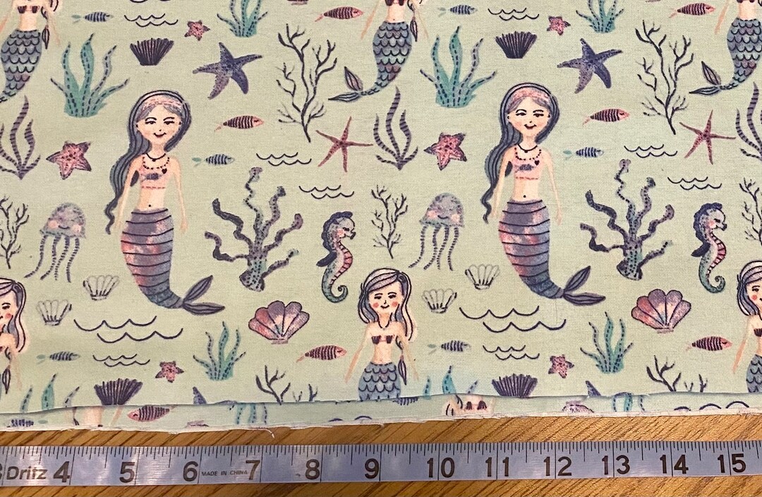 Mermaid Flannel Fabric Under the Sea seahorses Coral Fish - Etsy