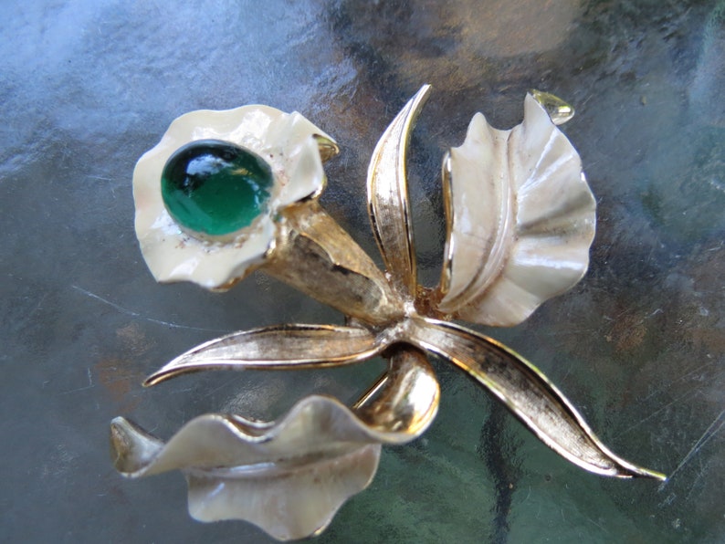 Boucher Enamel Orchid Brooch Signed Vintage Costume Jewelry | Etsy
