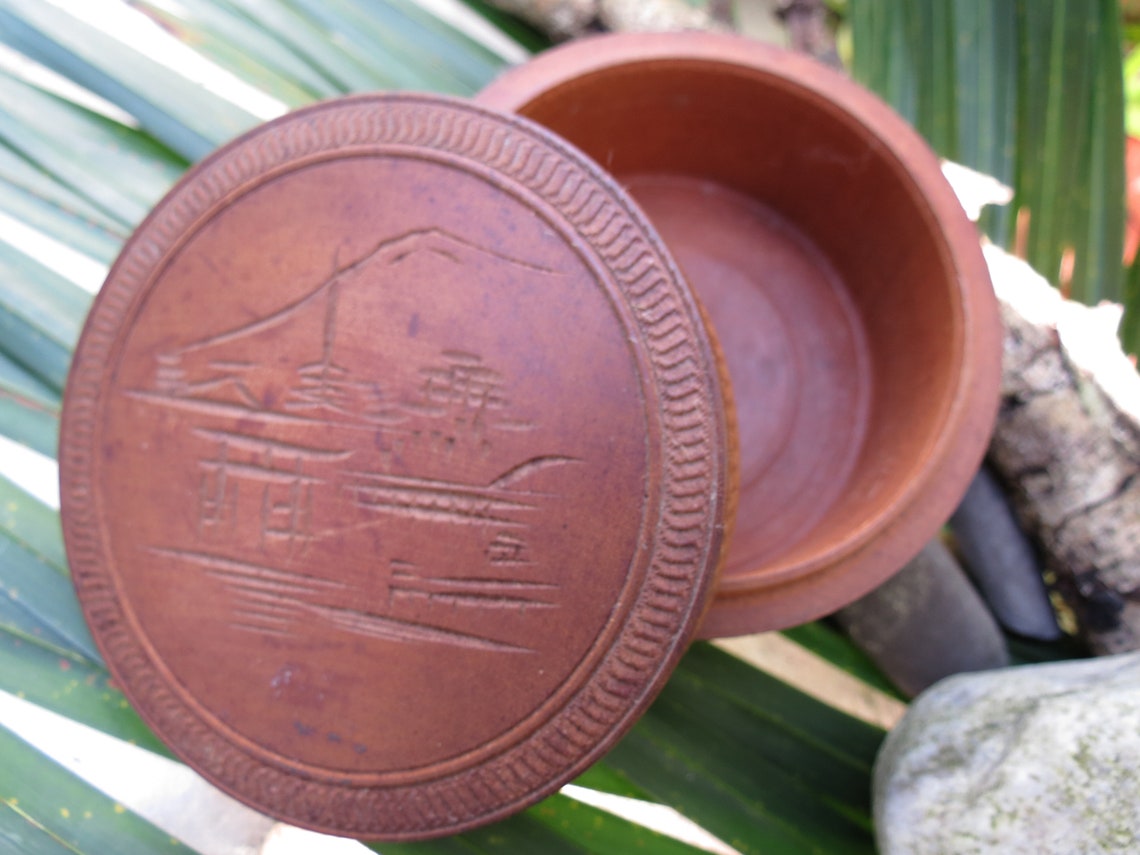 Japanese Carved Bamboo Covered Box Antique Wood Dresser Jar | Etsy