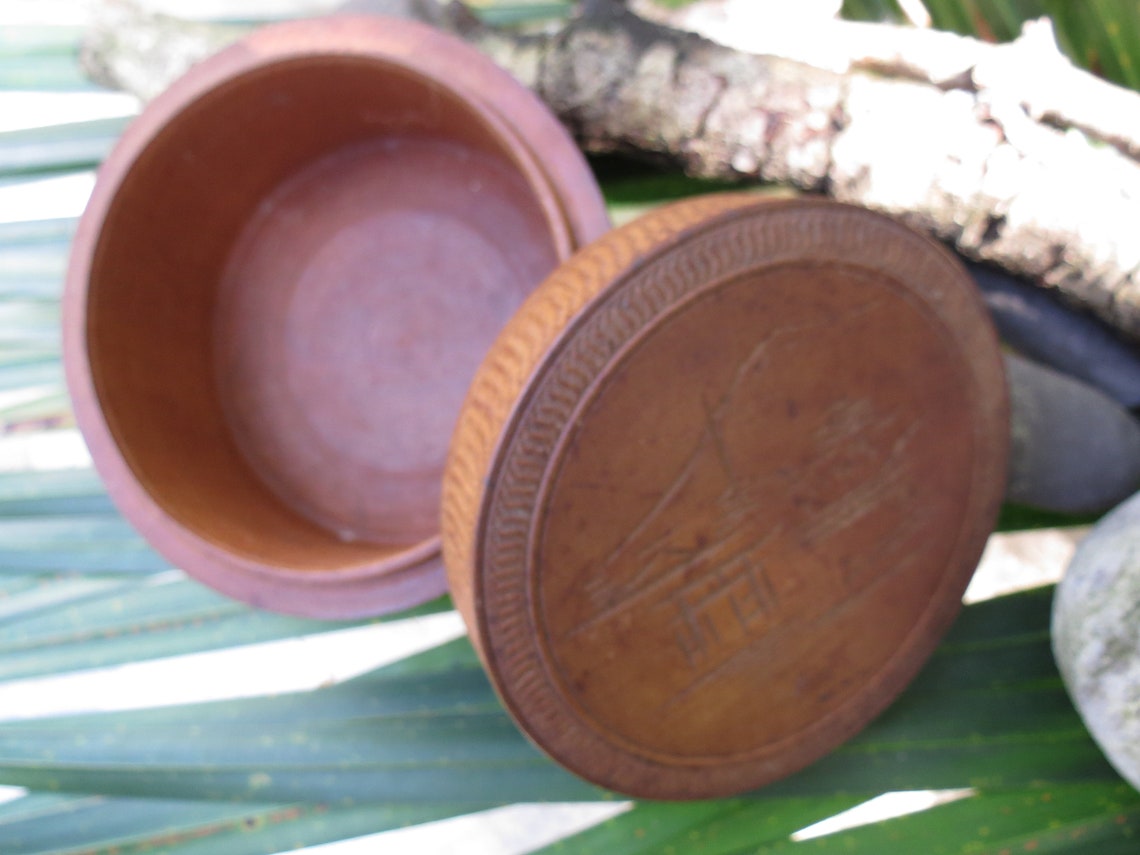 Japanese Carved Bamboo Covered Box Antique Wood Dresser Jar | Etsy