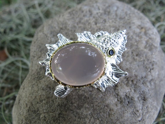 Rose Quartz Seashell Brooch - Hand Crafted Sterling S… - Gem