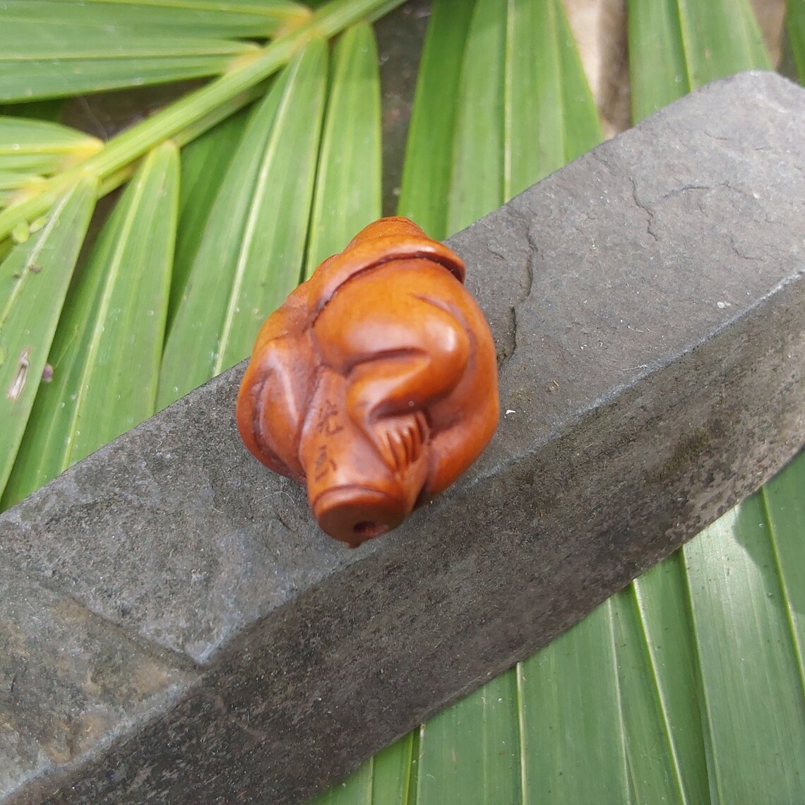 Carved Wood Monkeys Ojime Bead - Signed Asian Art - Etsy