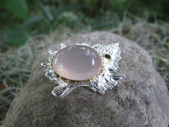 Rose Quartz Seashell Brooch - Hand Crafted Sterling S… - Gem