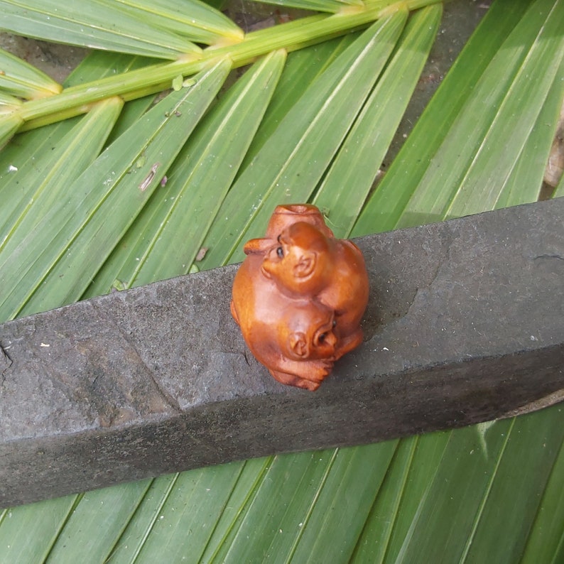 Carved Wood Monkeys Ojime Bead - Signed Asian Art - Etsy