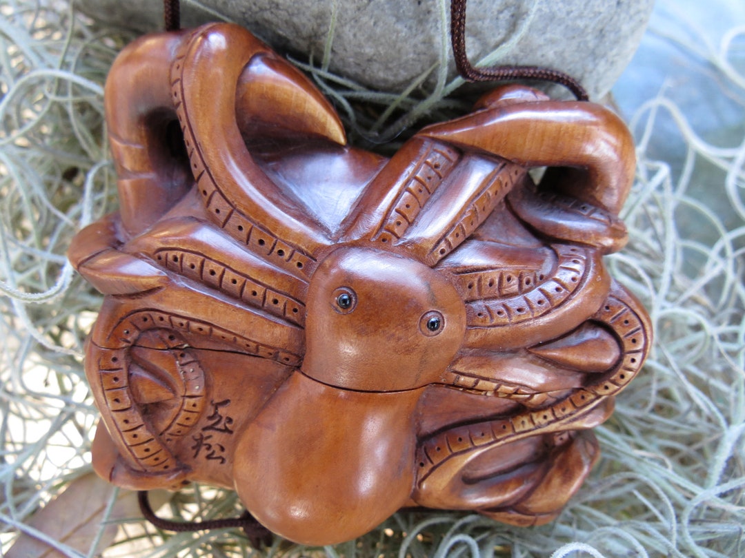 Carved Wood Octopus Inro, Ojime & Netsuke: 20th Century Asian Art - Etsy