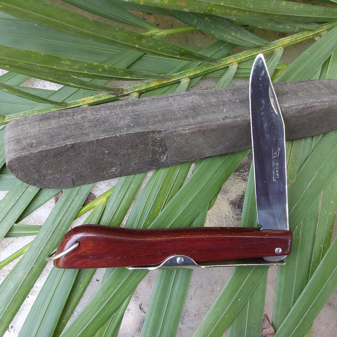 Okapi Metal & Wood Handle Folding Pocket Knife - Beautiful Single Blade ...