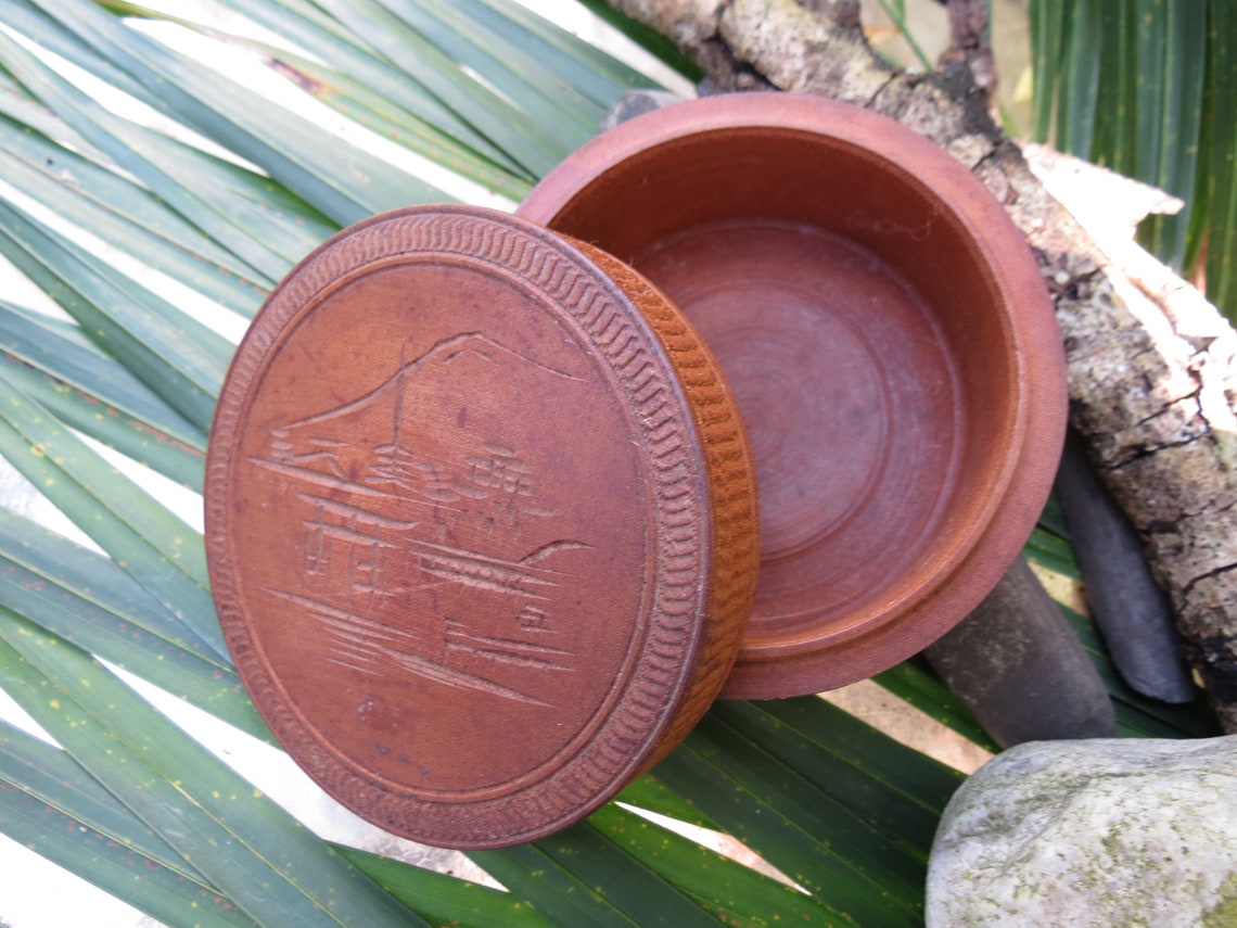 Japanese Carved Bamboo Covered Box Antique Wood Dresser Jar | Etsy