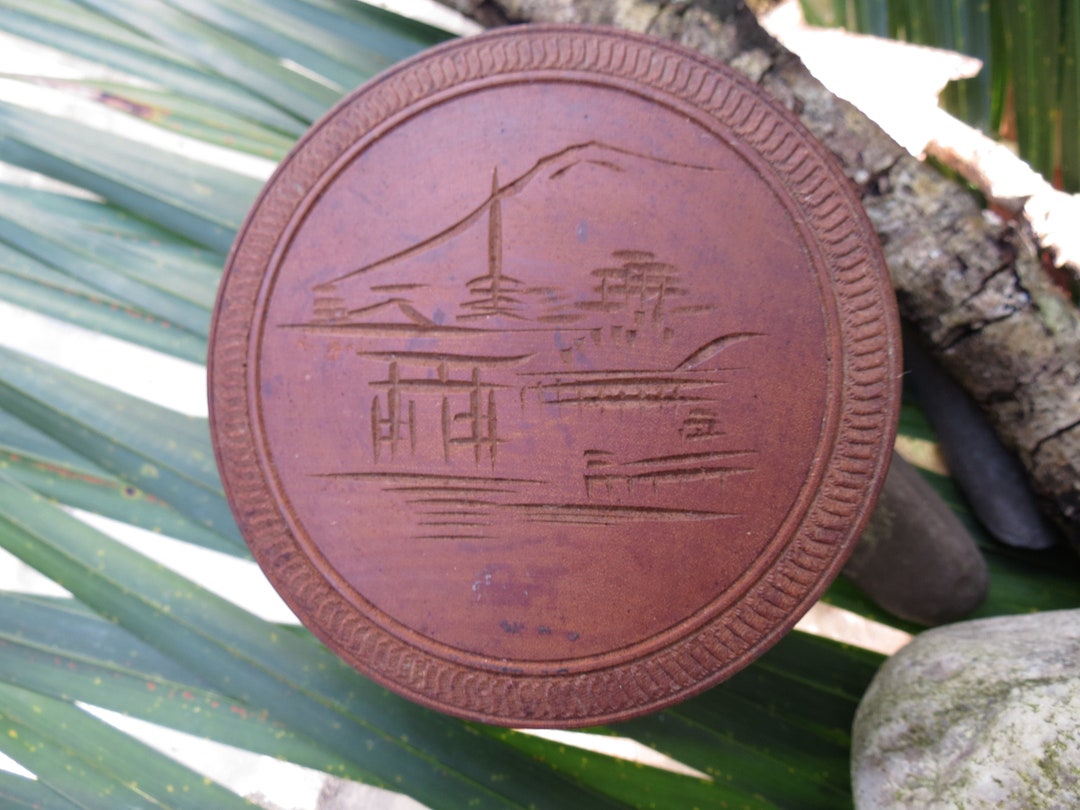 Japanese Carved Bamboo Covered Box - Antique Wood Dresser Jar ...
