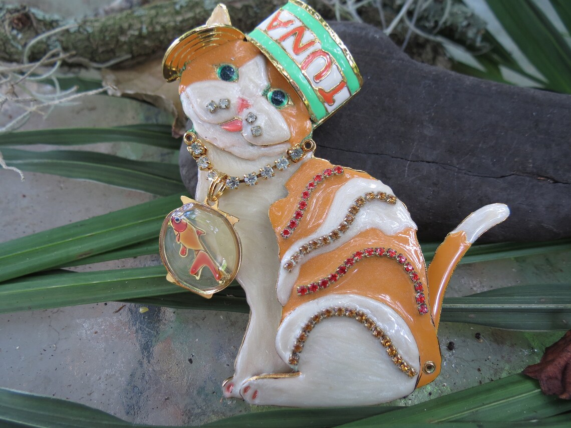 Lunch at the Ritz Tuna Can Cat Brooch LATR Orange Cat Pin - Etsy