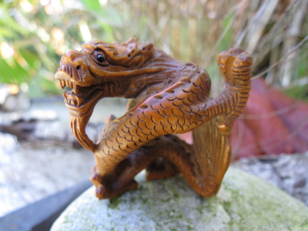 Japanese 20th Century Dragon Netsuke Carved Wood Dragon Excellent ...