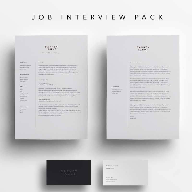 Cover Letter Business Card Resume - Etsy