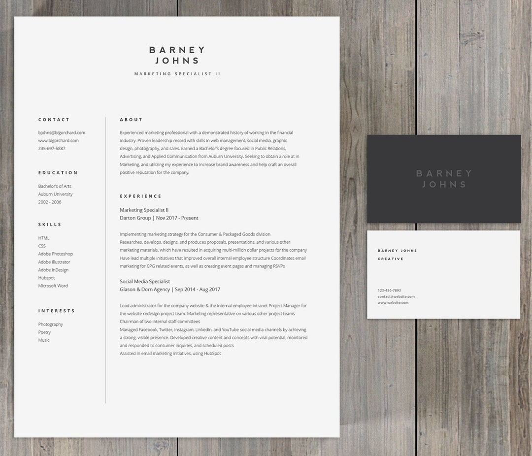 Modern Resume Template, Simple Minimalist Design, Professional CV, Word ...