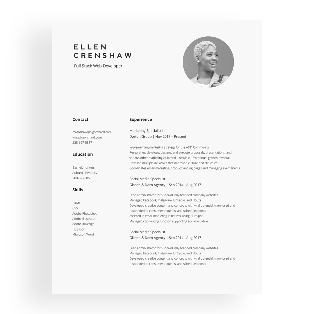 Minimalist Resume Template, Microsoft Word - Etsy