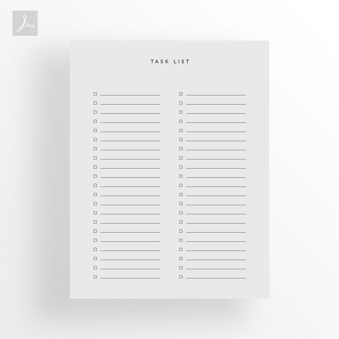 Task List Template, to Do List, Printable PDF, Instant Download ...