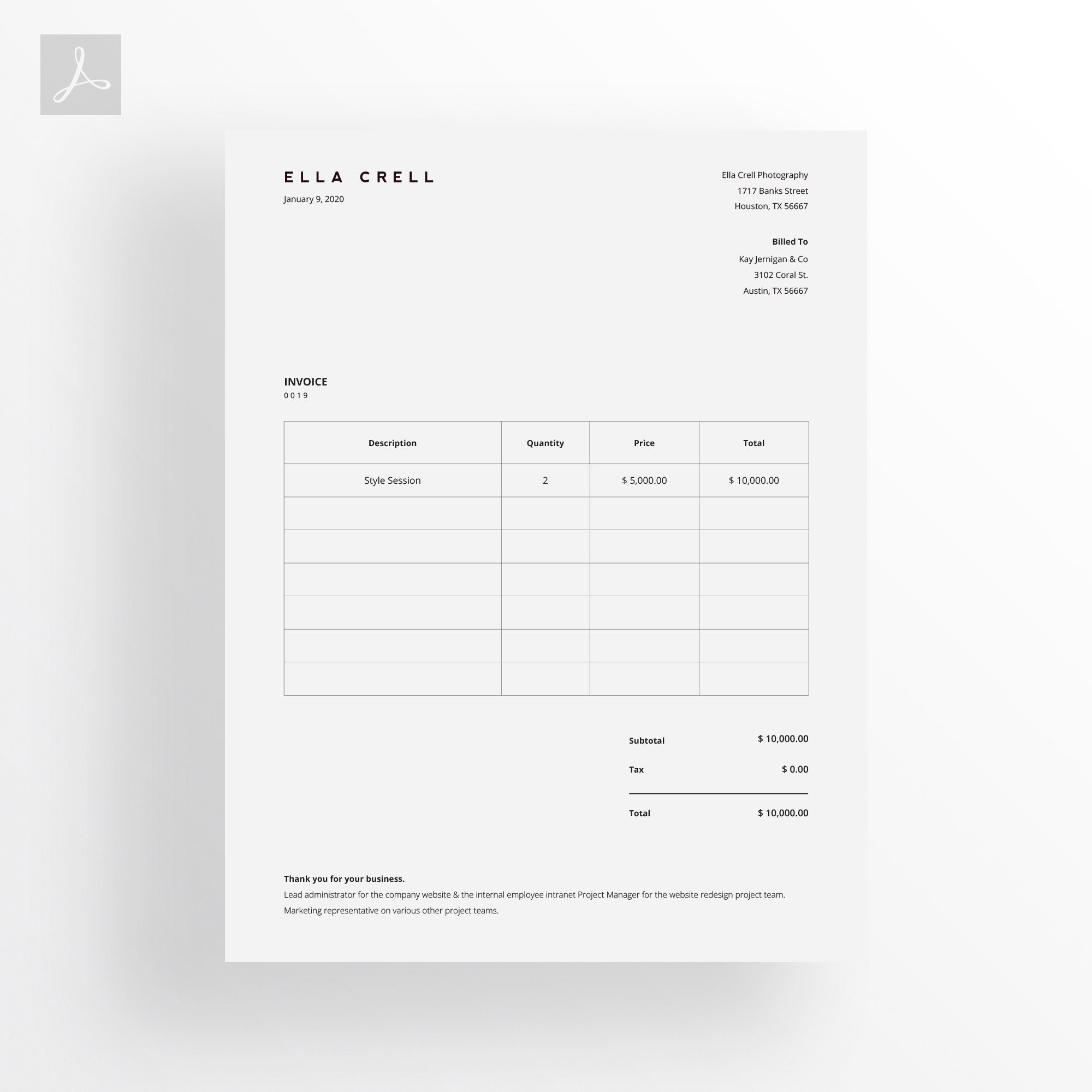 Modern Business Invoice Template, Editable Billing Statement, Auto ...
