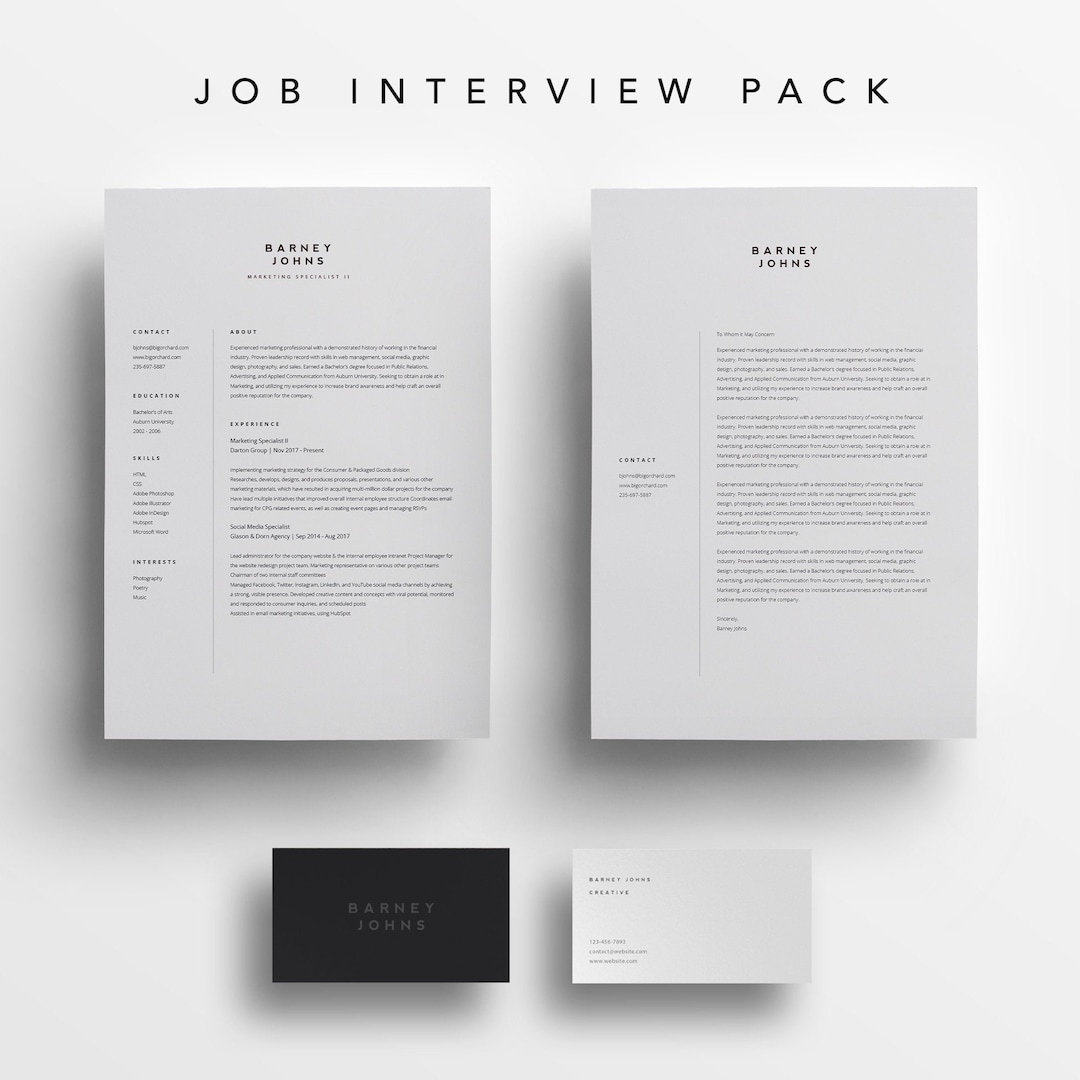 Job Interview Template Pack, Resume, Cover Letter, Business Card ...