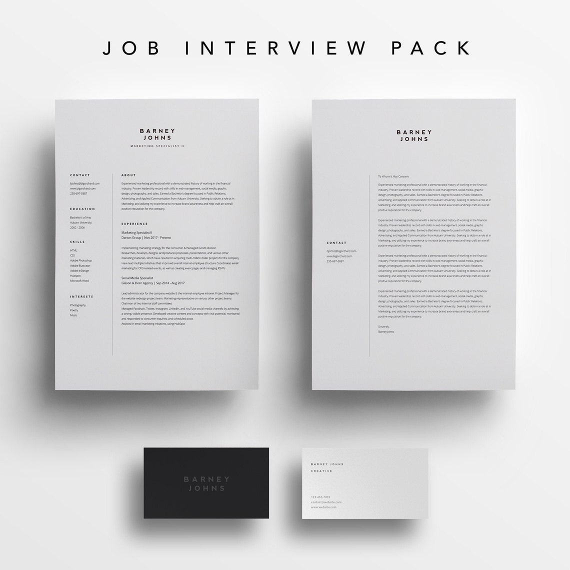 Job Interview Template Pack, Resume, Cover Letter, Business Card ...