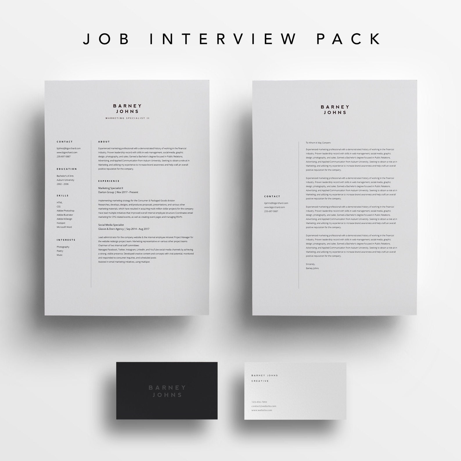 Job Interview Template Pack, Resume, Cover Letter, Business Card ...