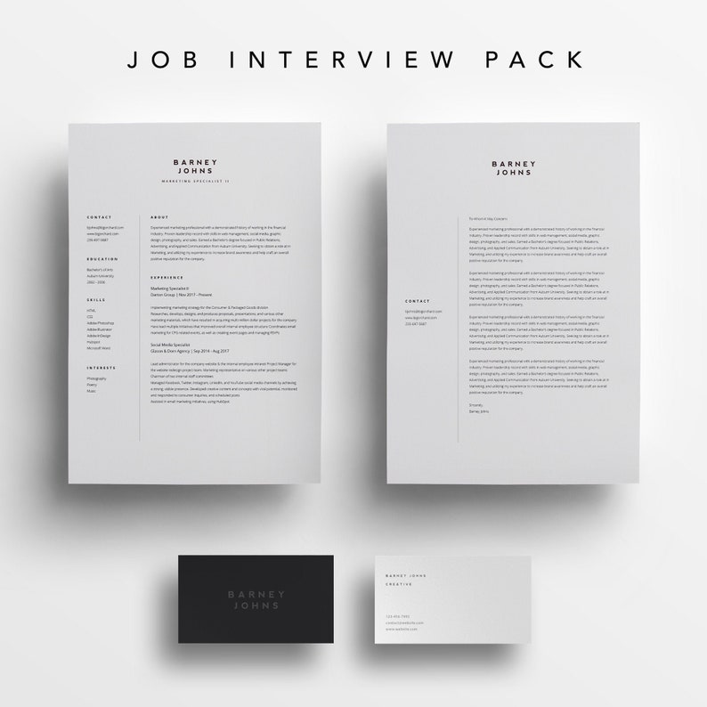 Job Interview Template Pack, Resume, Cover Letter, Business Card ...